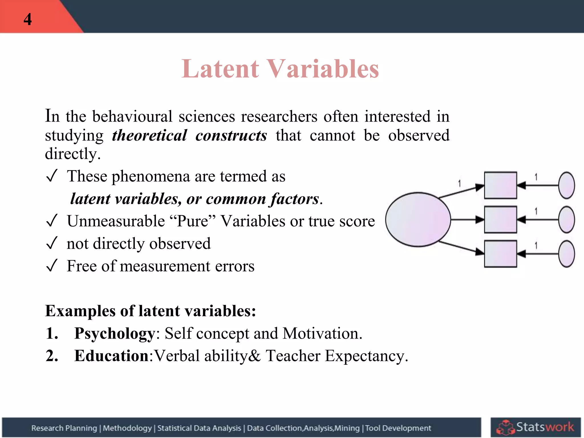Lecture 2: Latent/Manifest/Observed Variables using in SEM Analysis (www.statswork.com) | PPTX ...