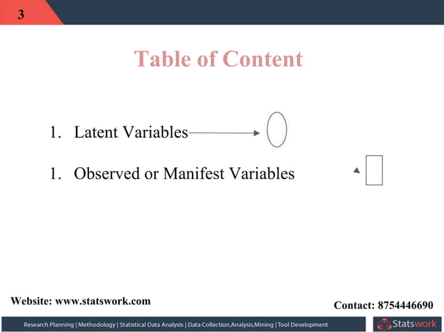 Lecture 2: Latent/Manifest/Observed Variables using in SEM Analysis (www.statswork.com) | PPTX ...