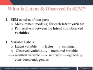 Lecture 2: Latent/Manifest/Observed Variables using in SEM Analysis (www.statswork.com) | PPTX