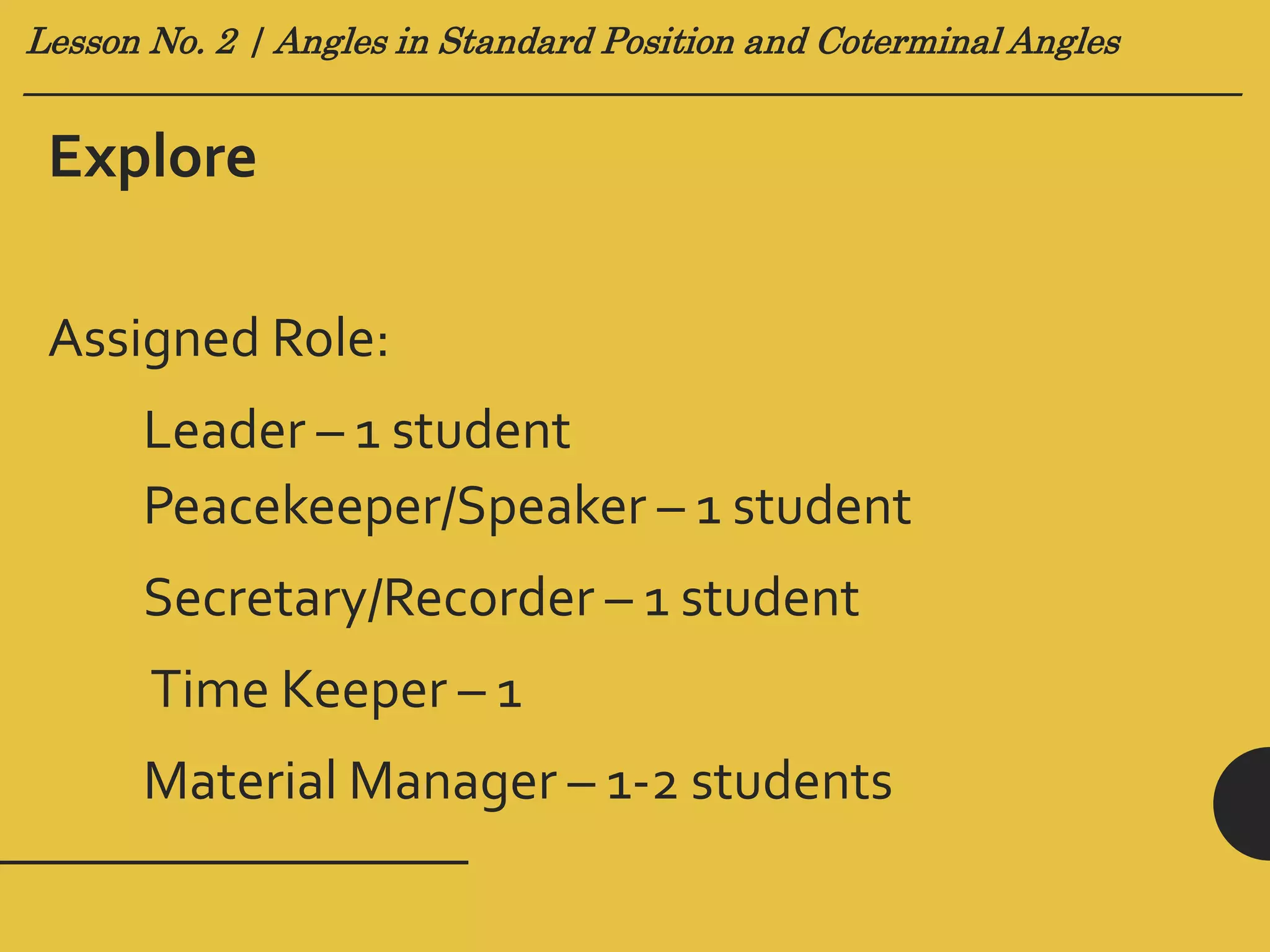 Lesson no. 2 (Angles in Standard Position and Coterminal Angles ) | PPTX