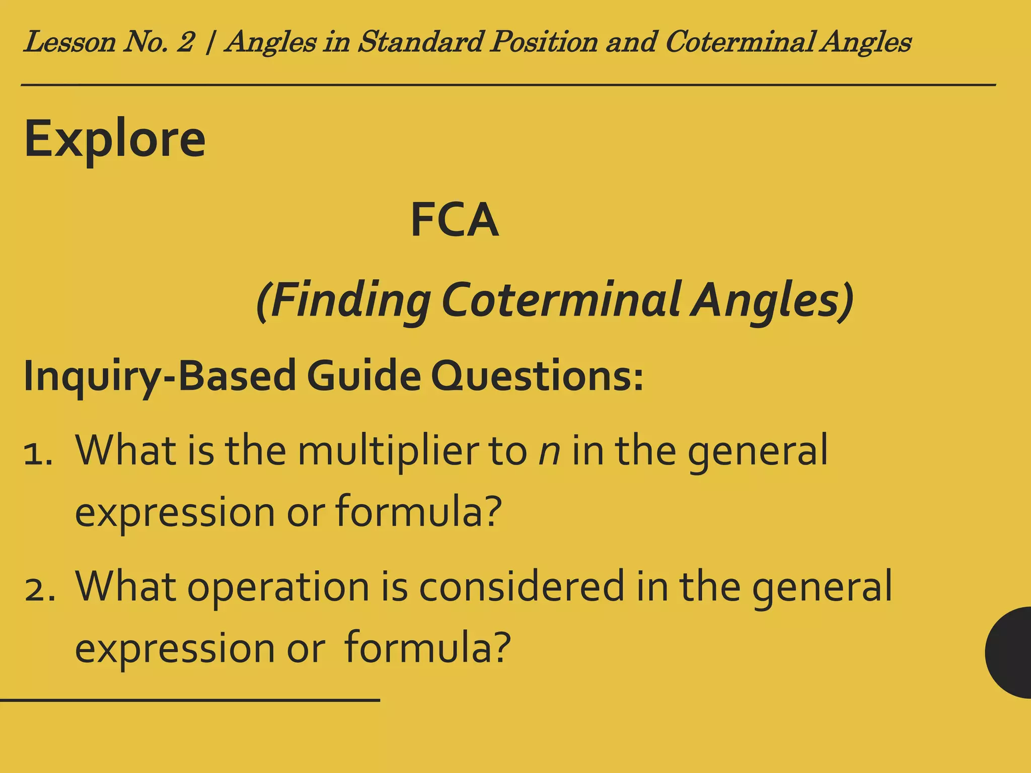 Lesson no. 2 (Angles in Standard Position and Coterminal Angles ) | PPTX