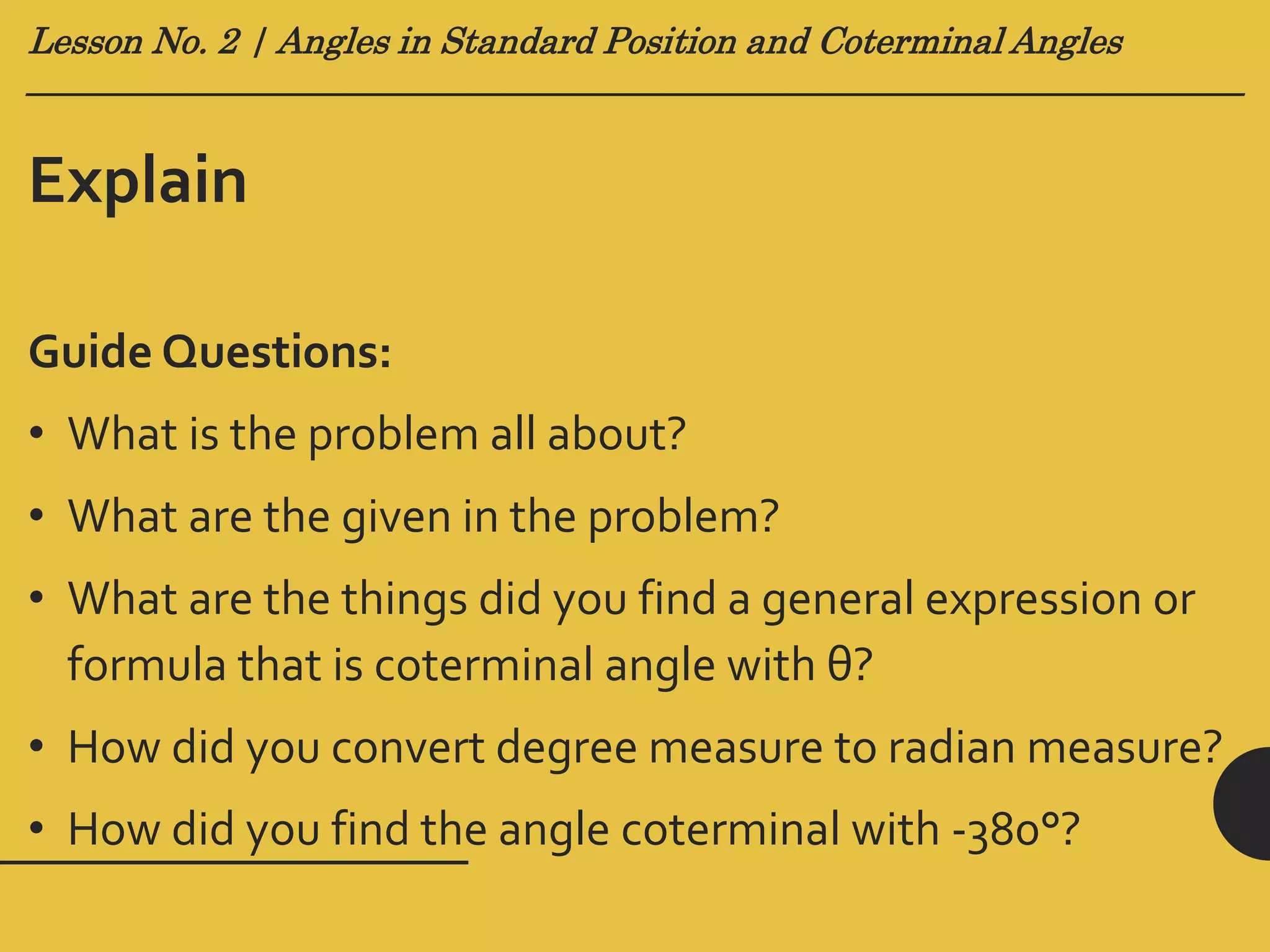 Lesson no. 2 (Angles in Standard Position and Coterminal Angles ) | PPTX
