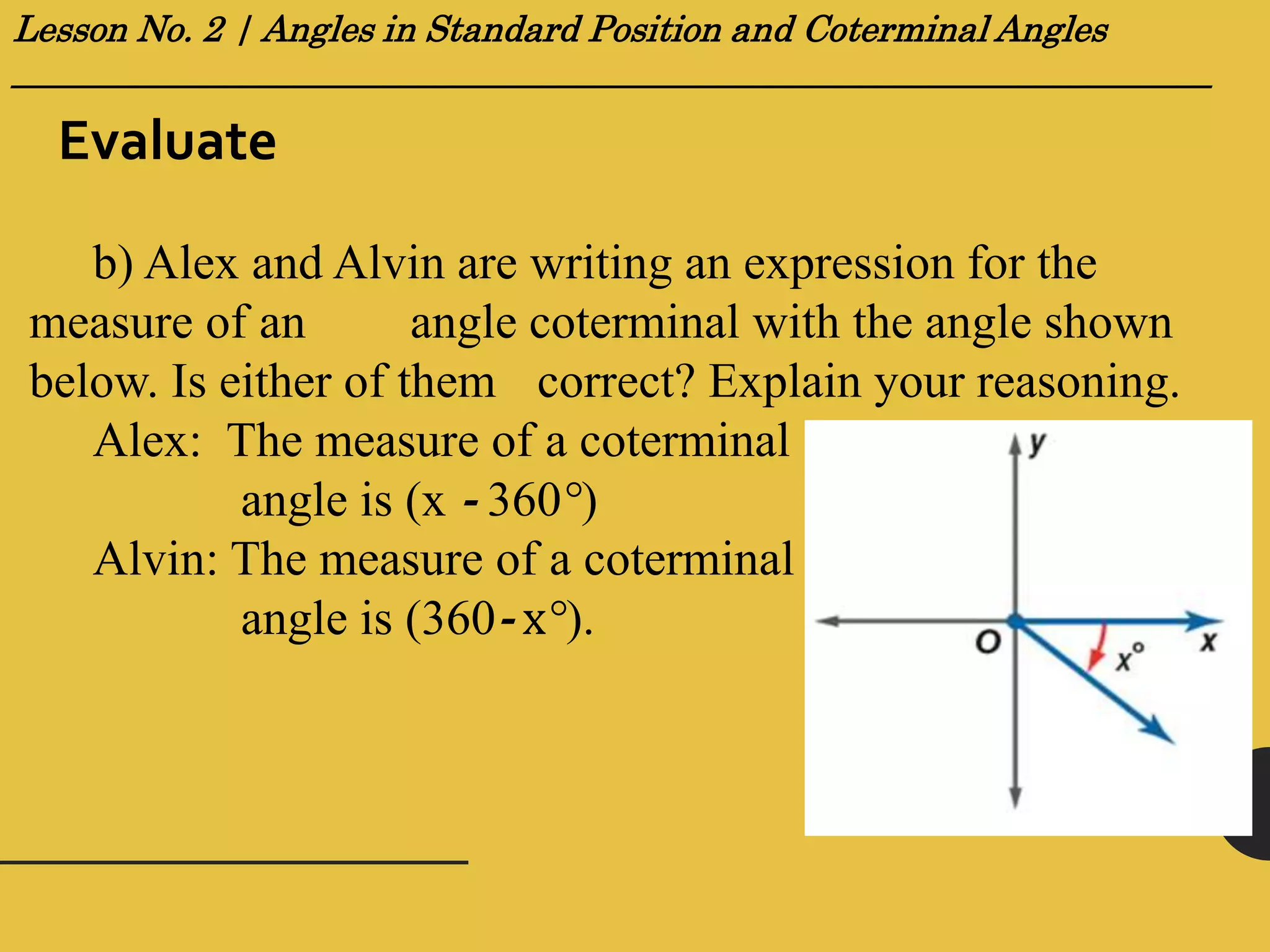 Lesson no. 2 (Angles in Standard Position and Coterminal Angles ) | PPTX
