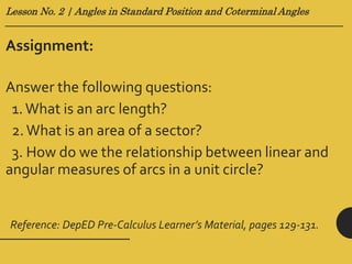 Lesson no. 2 (Angles in Standard Position and Coterminal Angles ) | PPTX