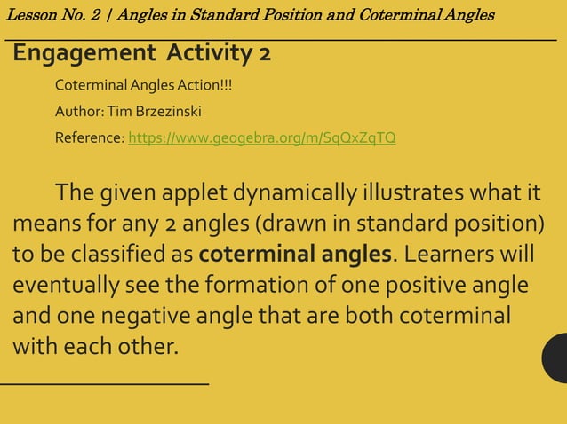 Lesson no. 2 (Angles in Standard Position and Coterminal Angles ) | PPTX