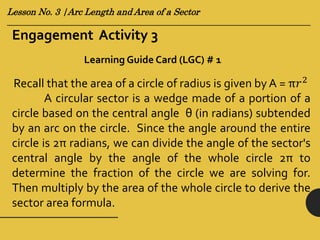 Lesson no. 3 (Arc Length and Area of a Sector | PPTX | Physics | Science