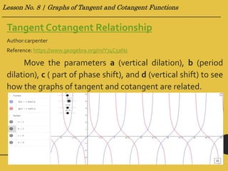 Lesson no. 8 (Graphs of Tangent and Cotangent Functions) | PPTX