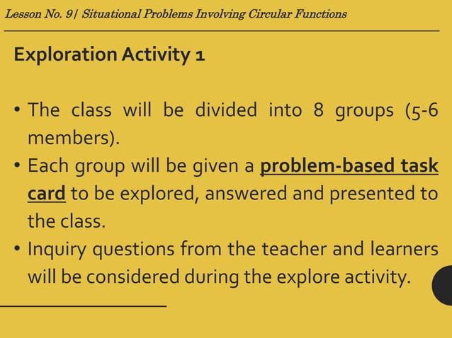 Lesson no. 9 (Situational Problems Involving Graphs of Circular ...