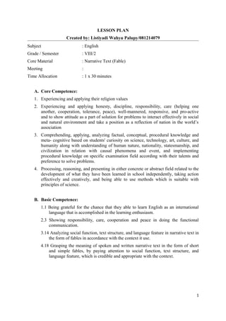 Lesson Plan Narrative text_Fable KD 3.14 Grade VIII | DOC