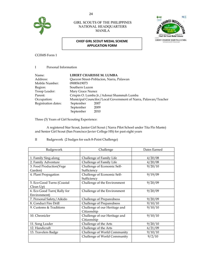 Chief Girl Scout Logbook.Dimples Lumba.Palawan Council | DOCX