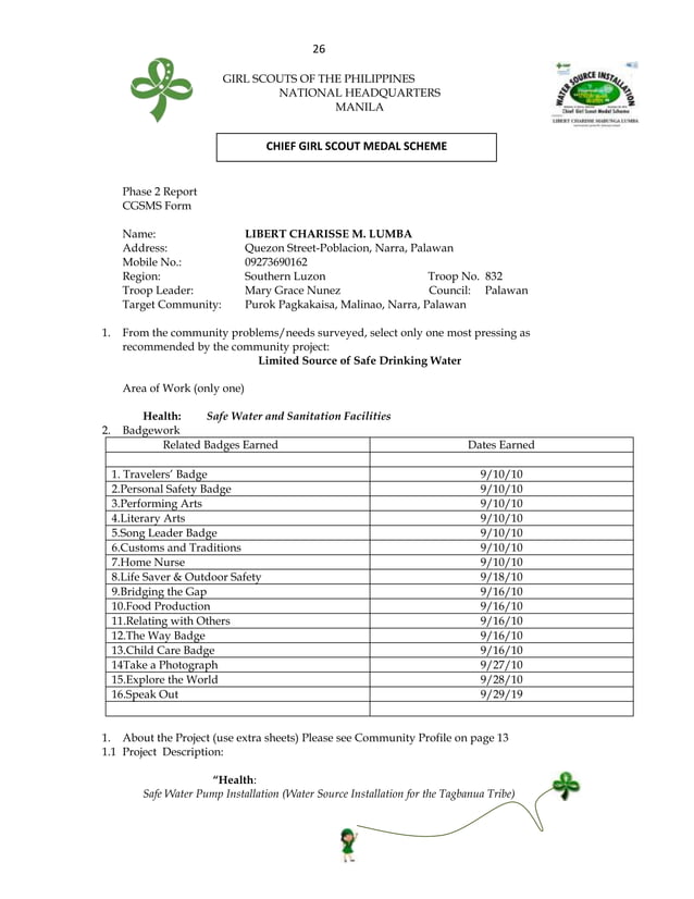 Chief Girl Scout Logbook.Dimples Lumba.Palawan Council | DOCX