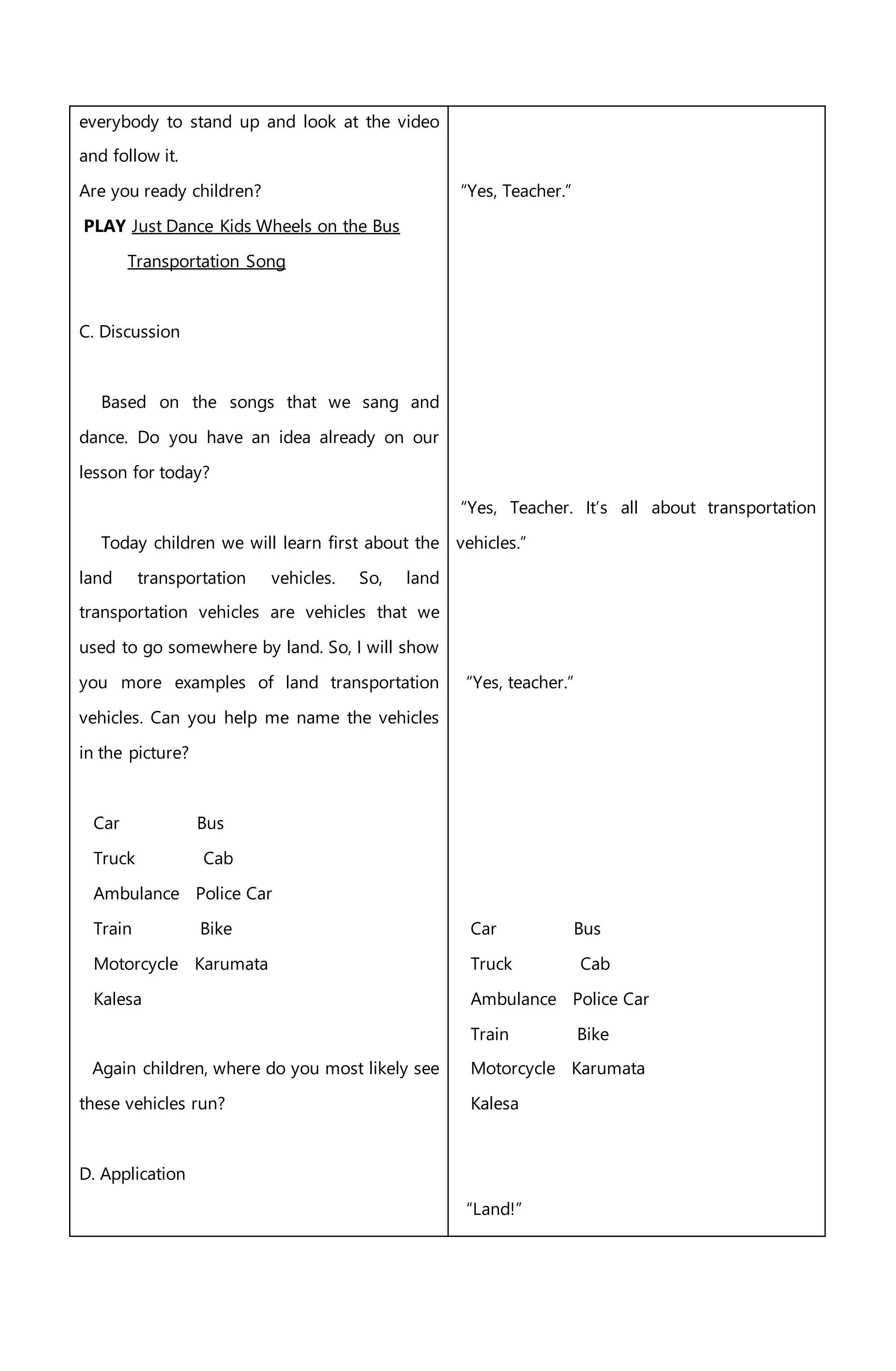 LAND TRANSPORTATION DETAILED LESSON PLAN | DOCX