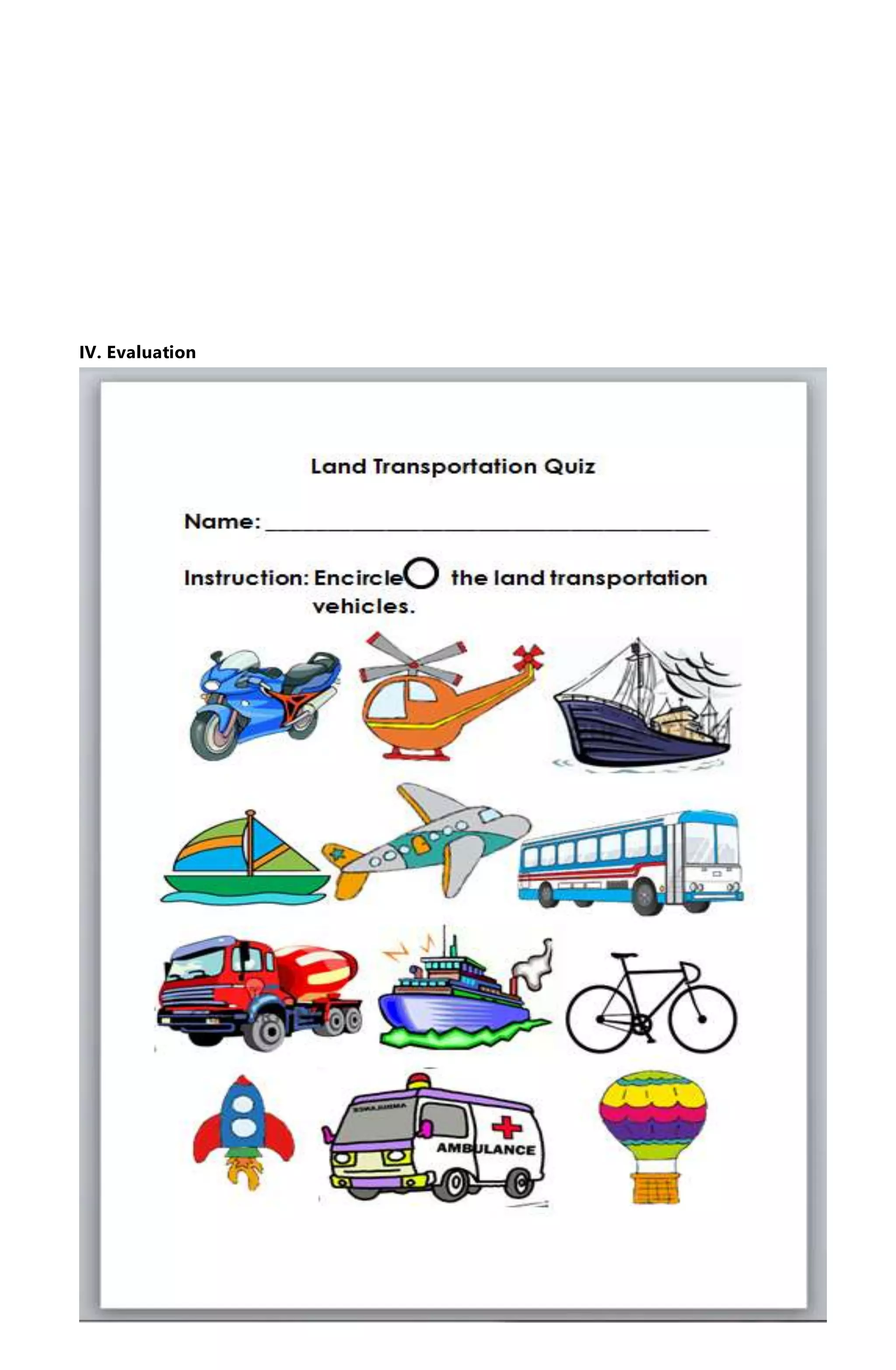 LAND TRANSPORTATION DETAILED LESSON PLAN | DOCX
