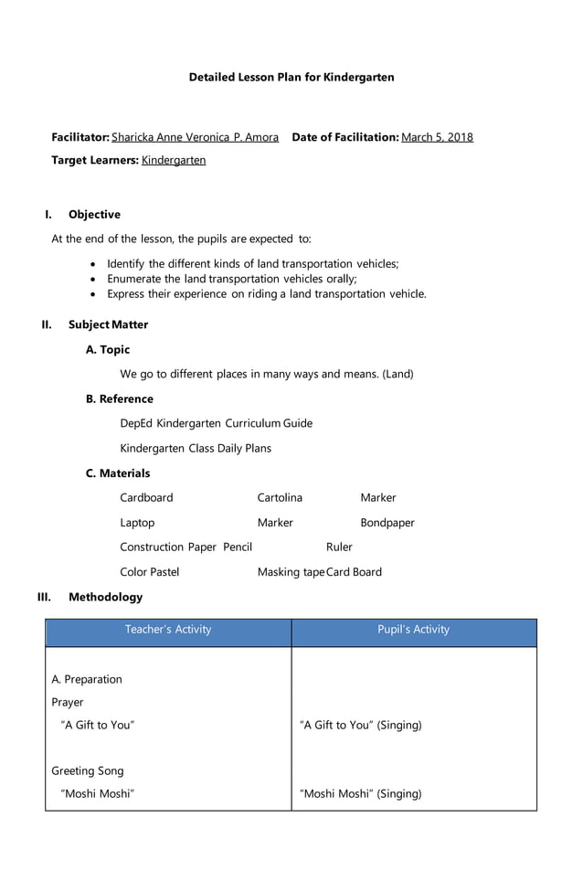 LAND TRANSPORTATION DETAILED LESSON PLAN | DOCX | Automotive
