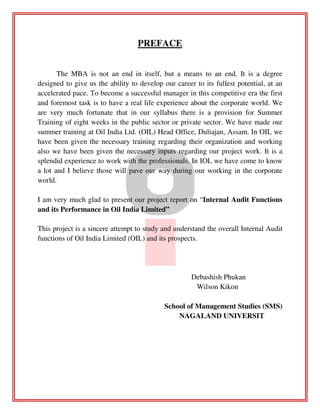 Summer training project report on Internal Audit Functions and its ...