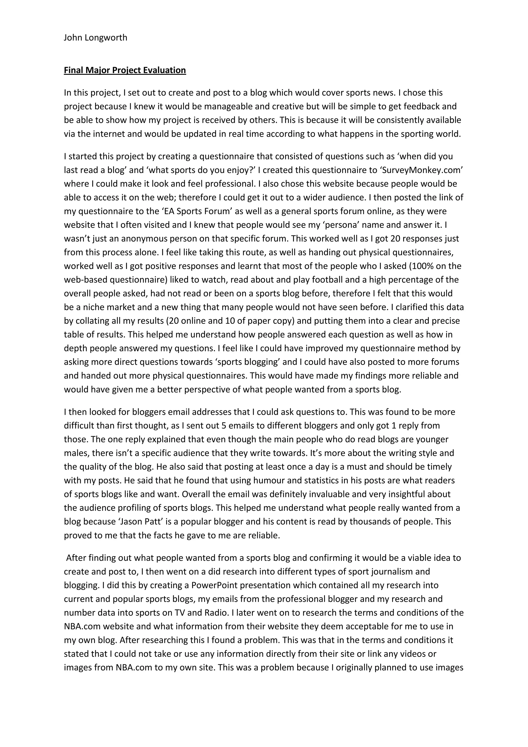 Final Major Project Evaluation | PDF