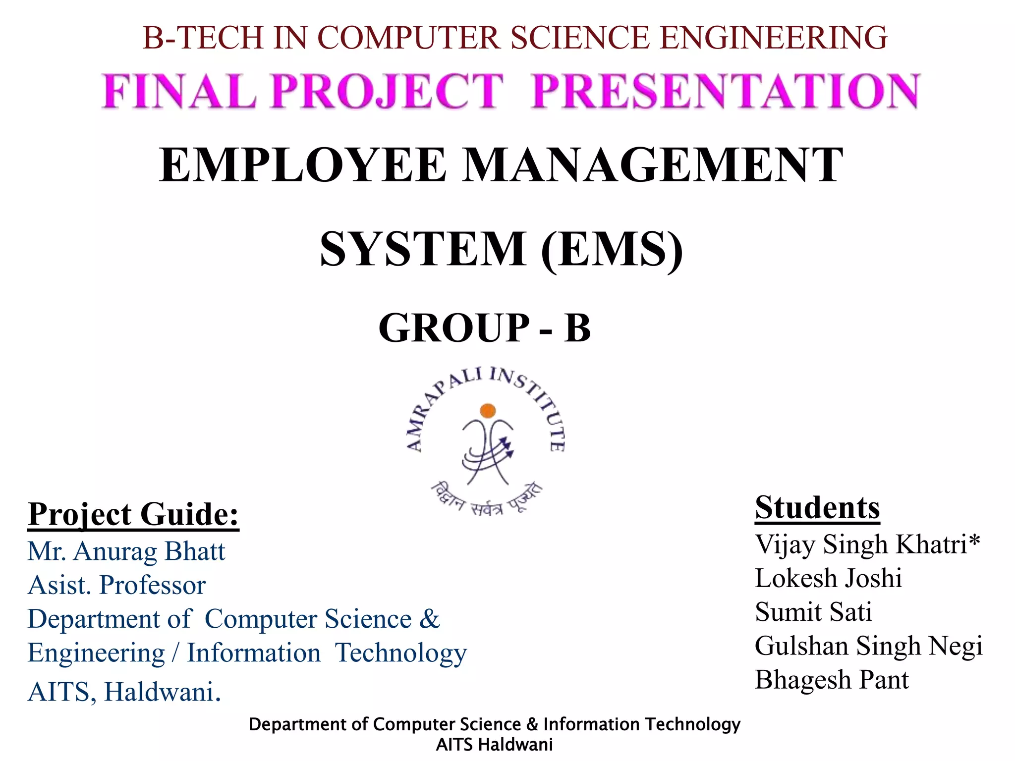 Final major project presentation on (10 april2016) aits haldwani | PPT