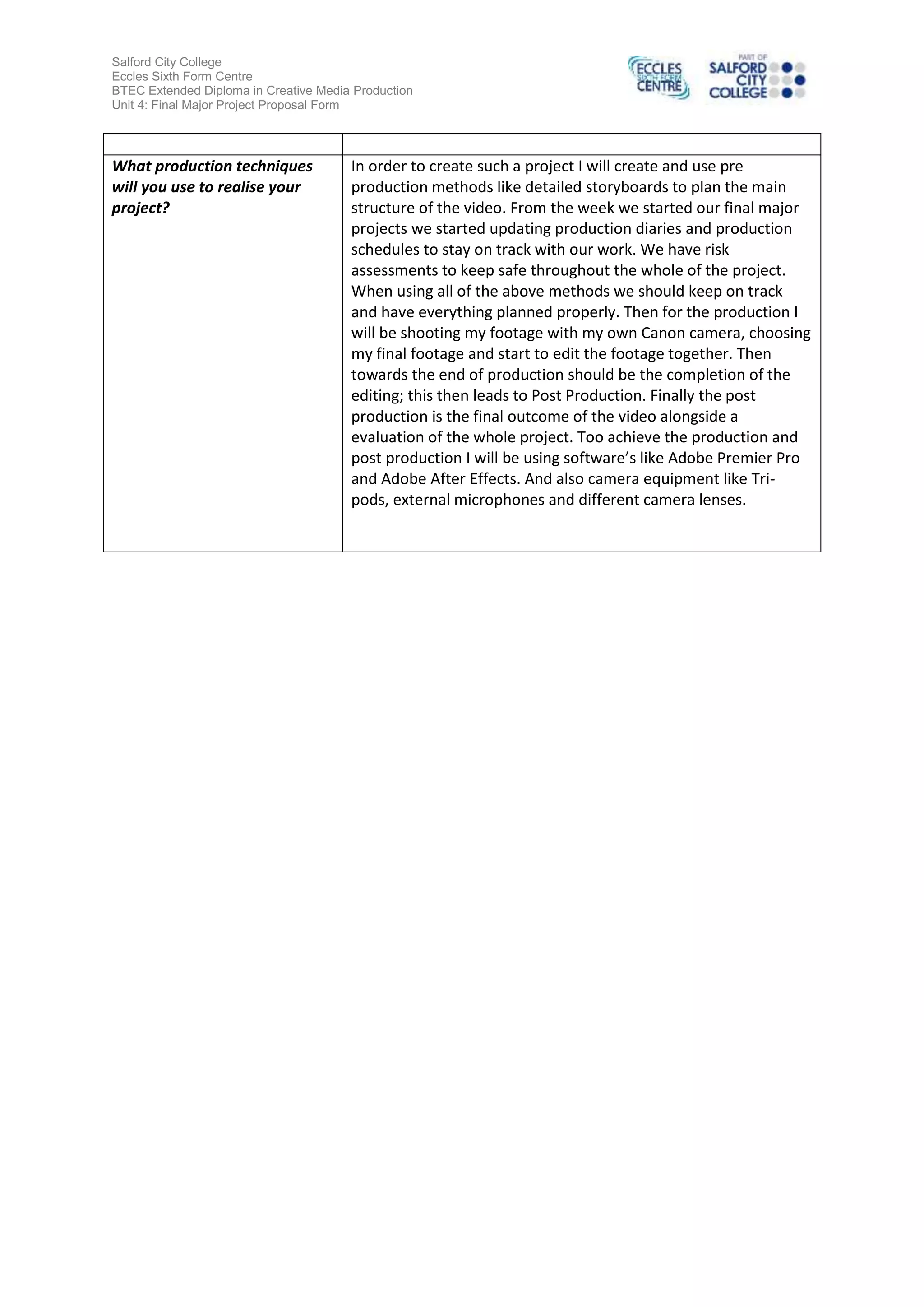 Final major project proposal form | PDF