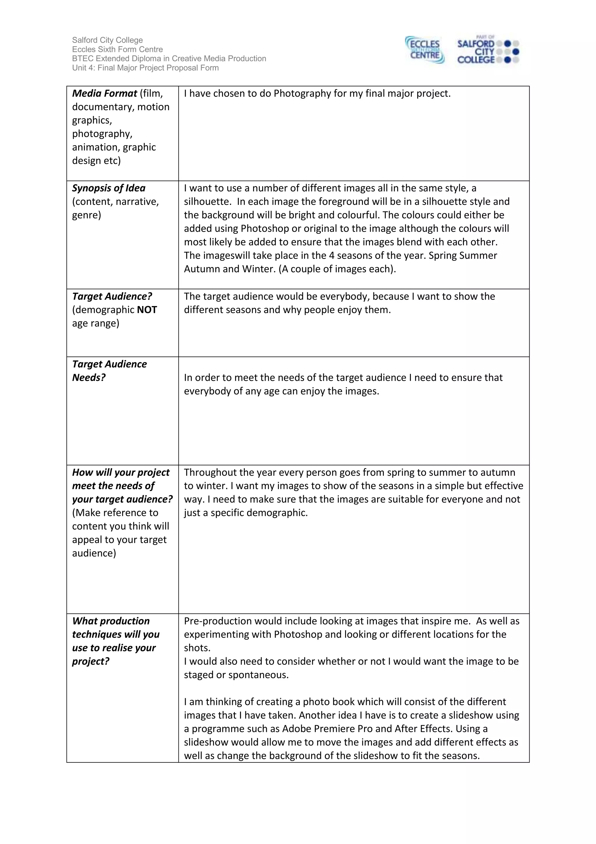 Final major project_proposal_form phoograpy | PDF