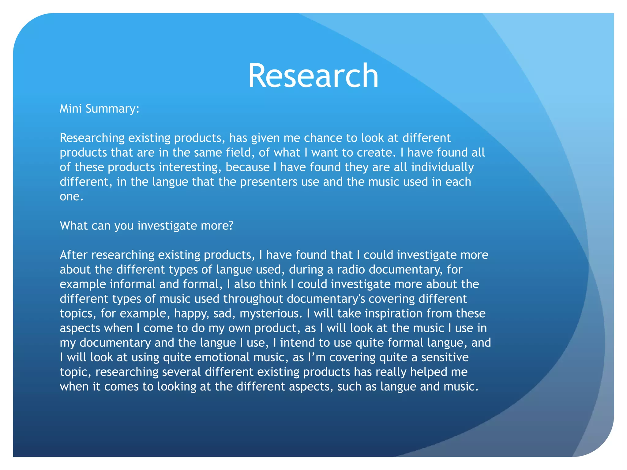 Final Major Project, Research. | PPT