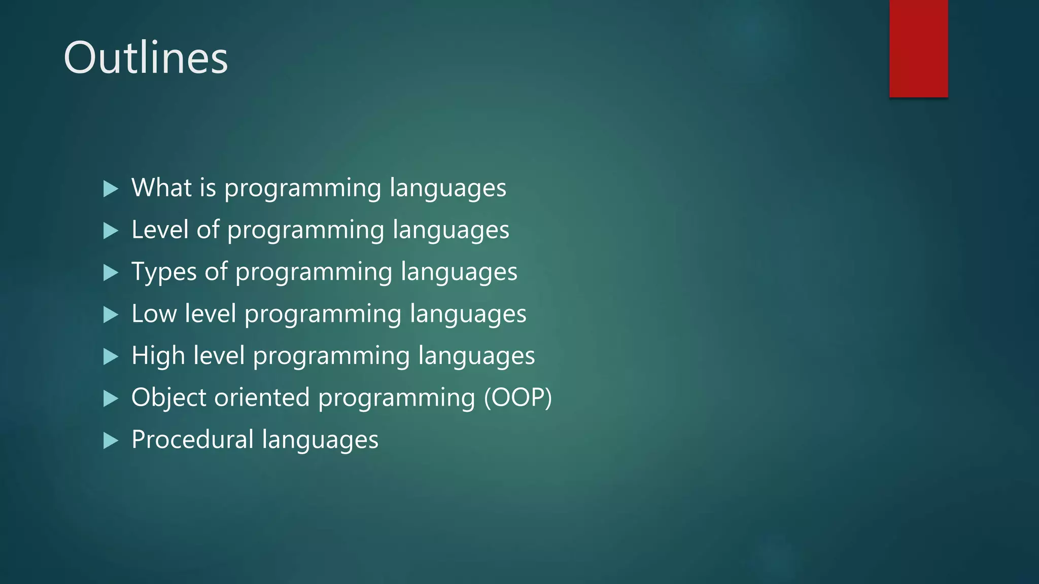 Introduction To Programming Languages Pptx Programming Languages Computing