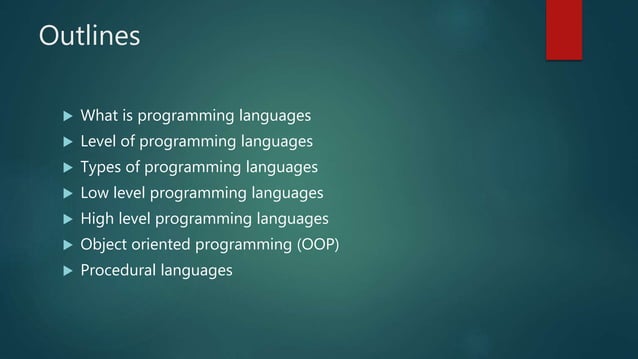 introduction to programming languages | PPTX | Programming Languages | Computing