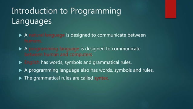 introduction to programming languages | PPTX | Programming Languages | Computing
