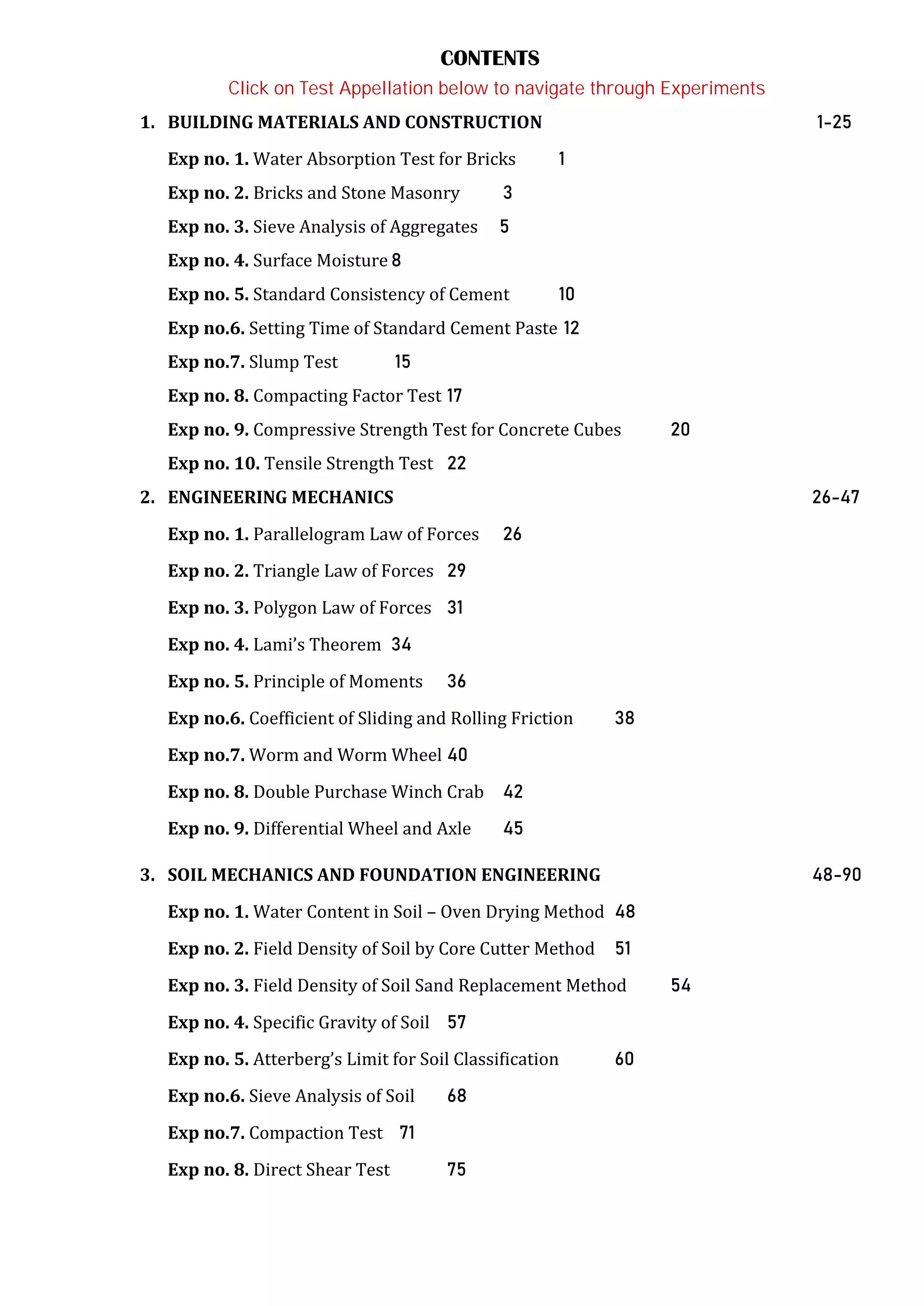 Laboratory Instruction Manual for Civil Engineers | PDF