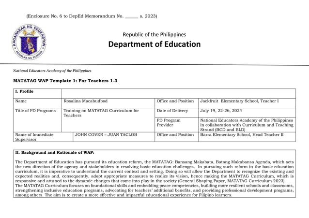Final_MATATAG-WAP-Template-1_For-Teachers-FMP.docx | Professional ...