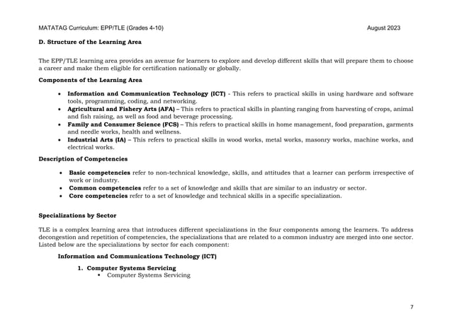 FINAL MATATAG EPP_TLE CG 2023 Grades 4 - 10.pdf | Professional School | Postgraduate Education