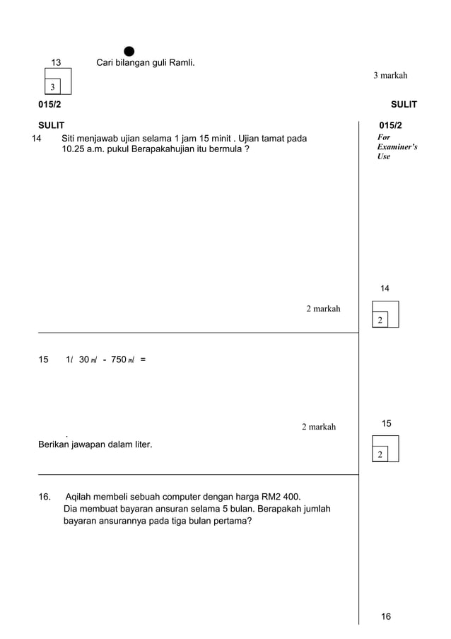 Peperiksaan akhir tahun matematik tahun 4 | DOC