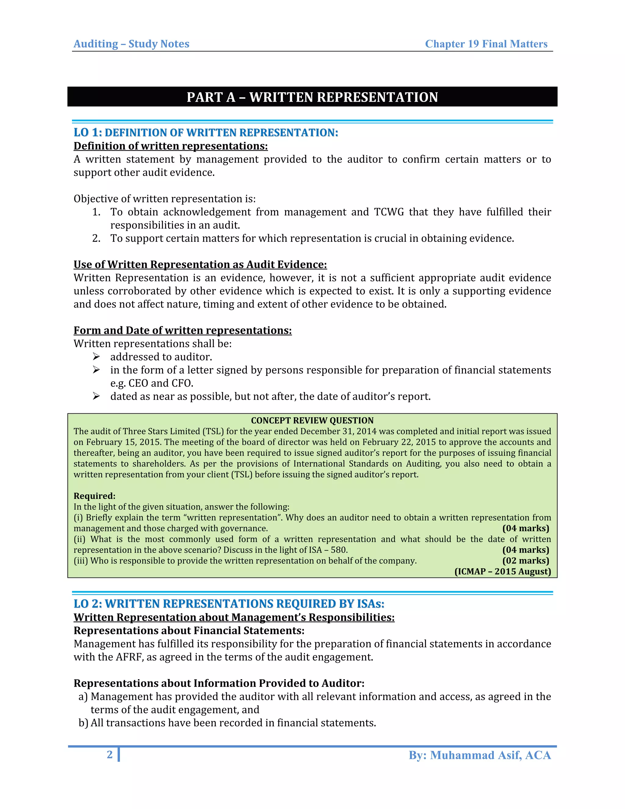 FINAL MATTERS - AUDITING STUDY NOTES | PDF