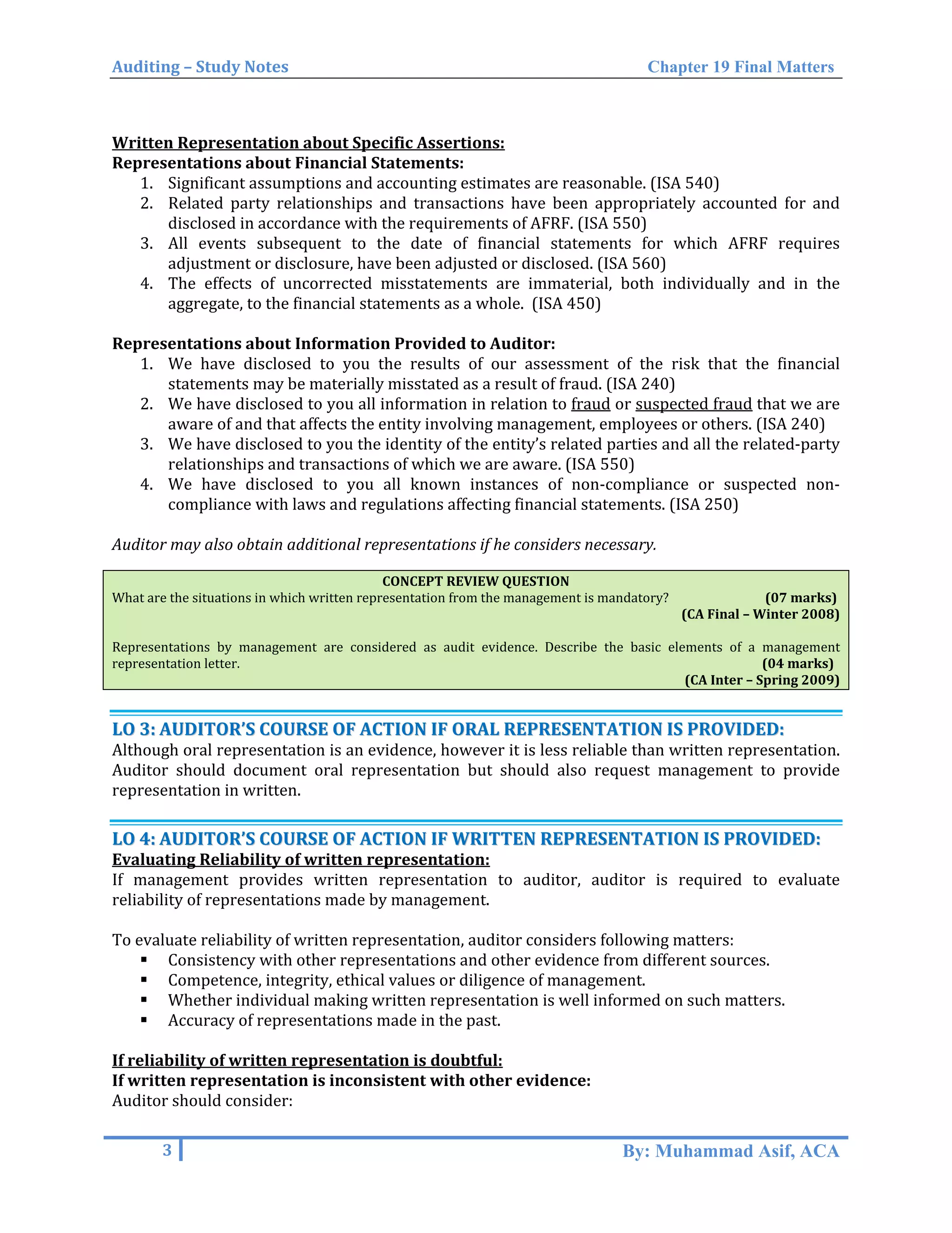 FINAL MATTERS - AUDITING STUDY NOTES | PDF