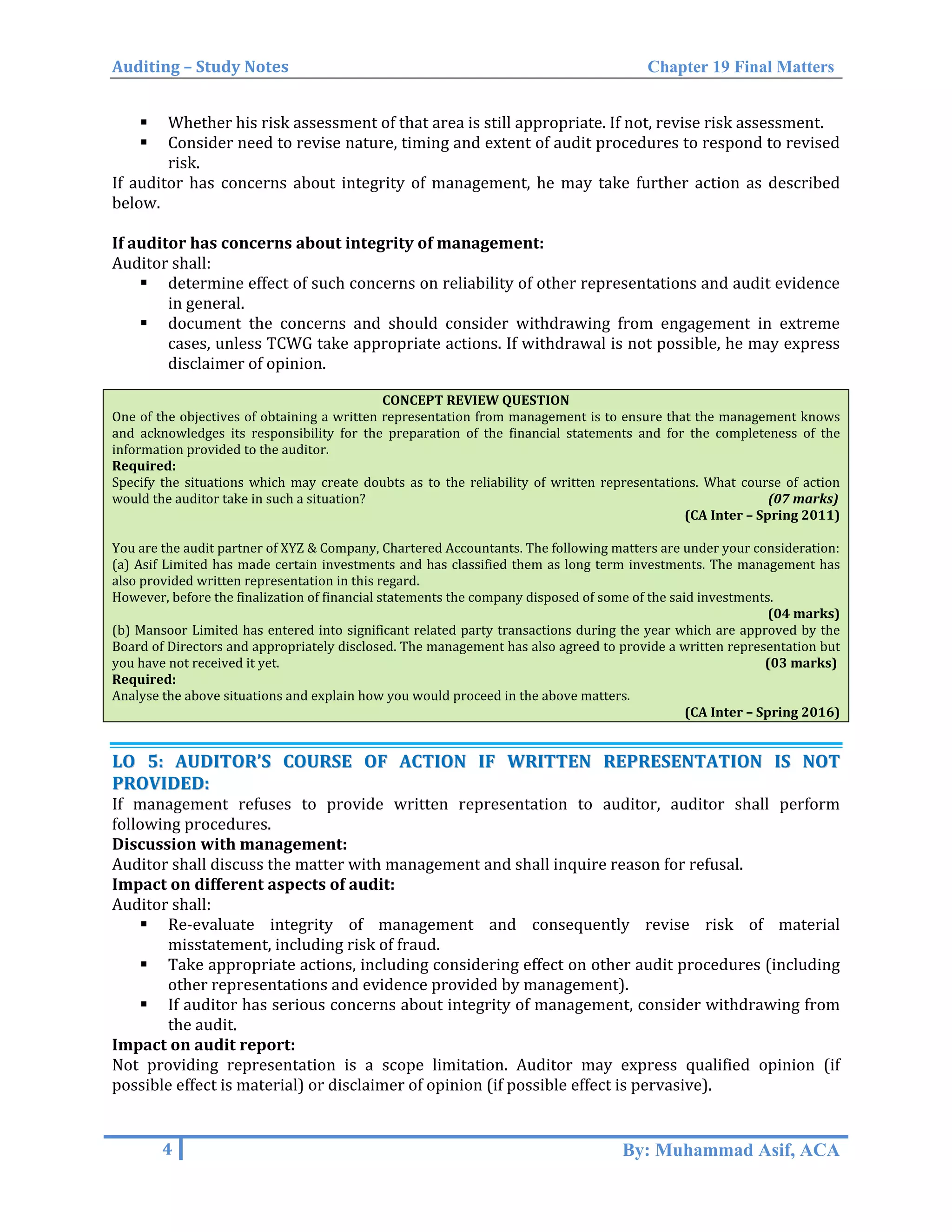 FINAL MATTERS - AUDITING STUDY NOTES | PDF