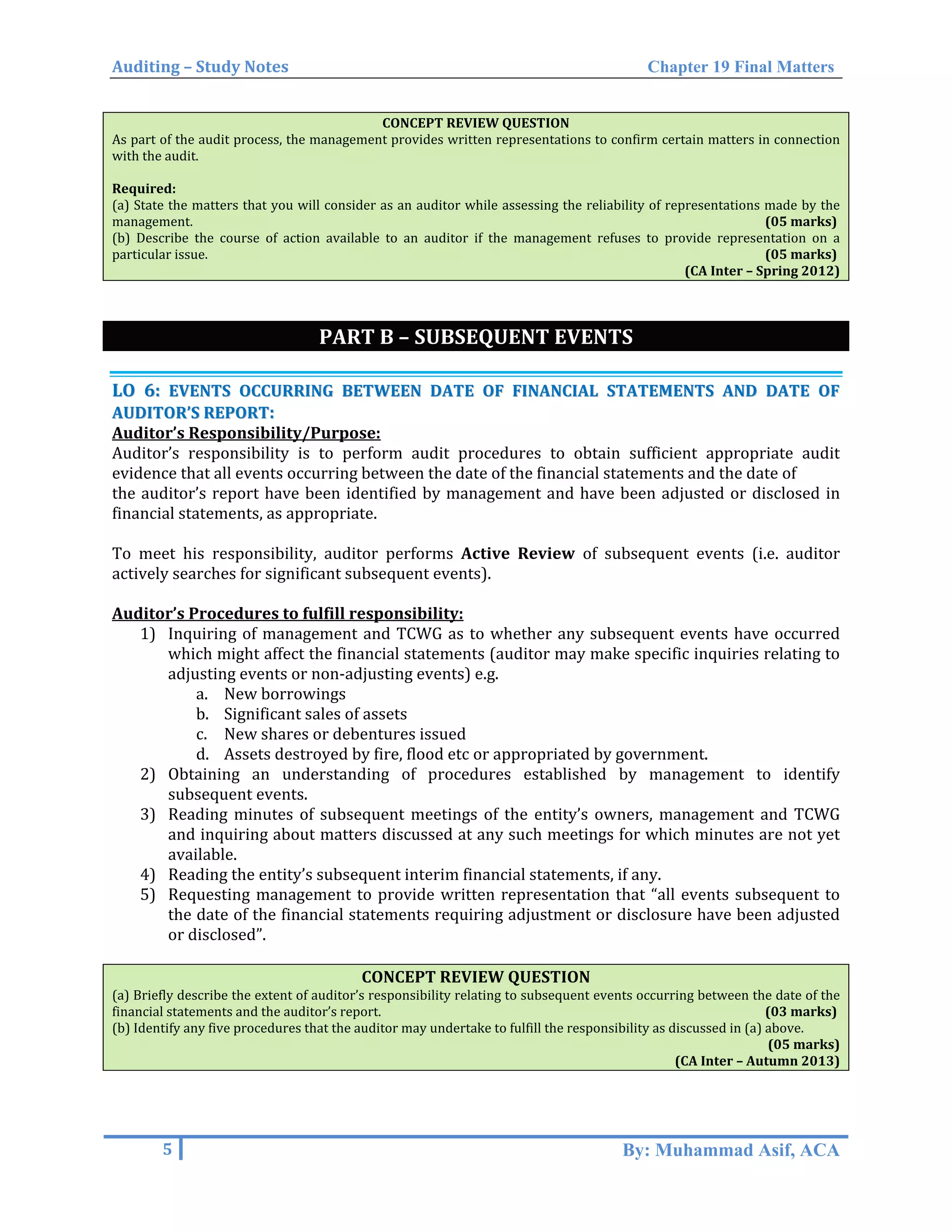 FINAL MATTERS - AUDITING STUDY NOTES | PDF