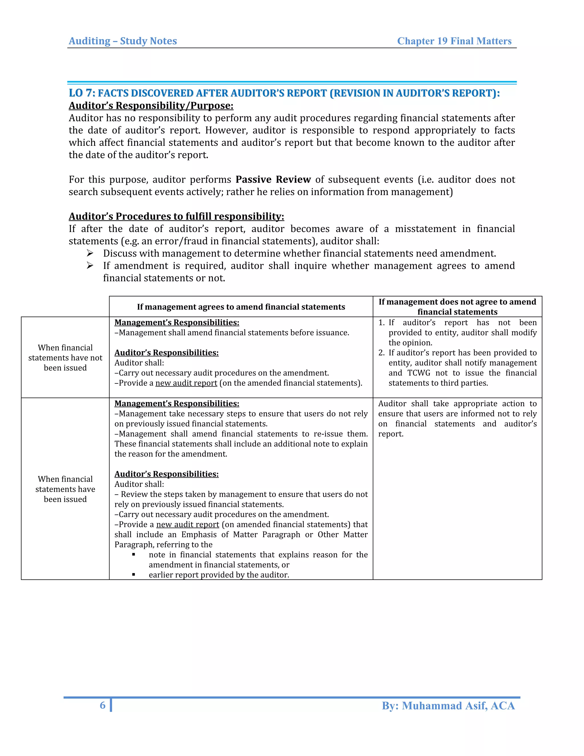 FINAL MATTERS - AUDITING STUDY NOTES | PDF