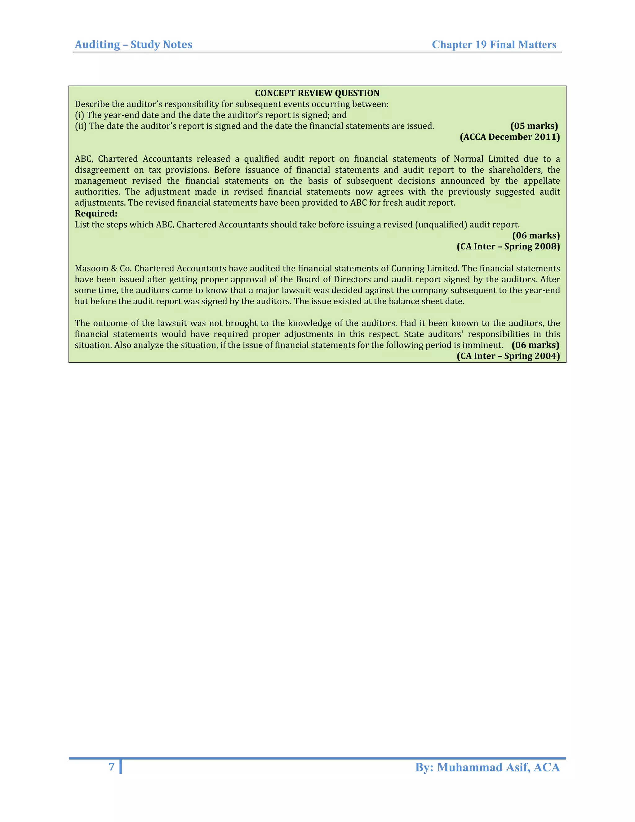 FINAL MATTERS - AUDITING STUDY NOTES | PDF