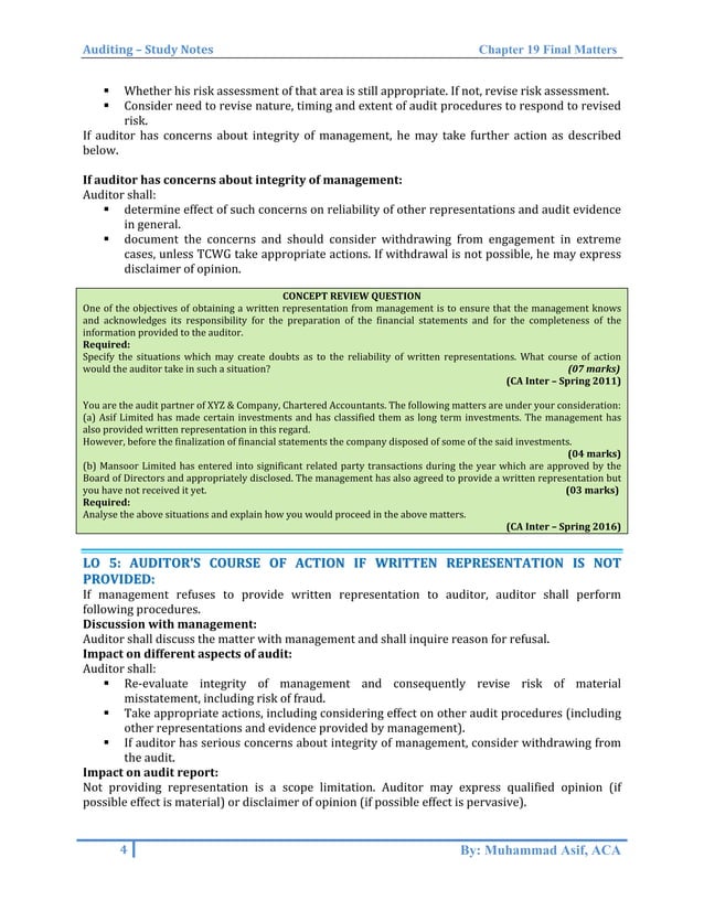 FINAL MATTERS - AUDITING STUDY NOTES | PDF