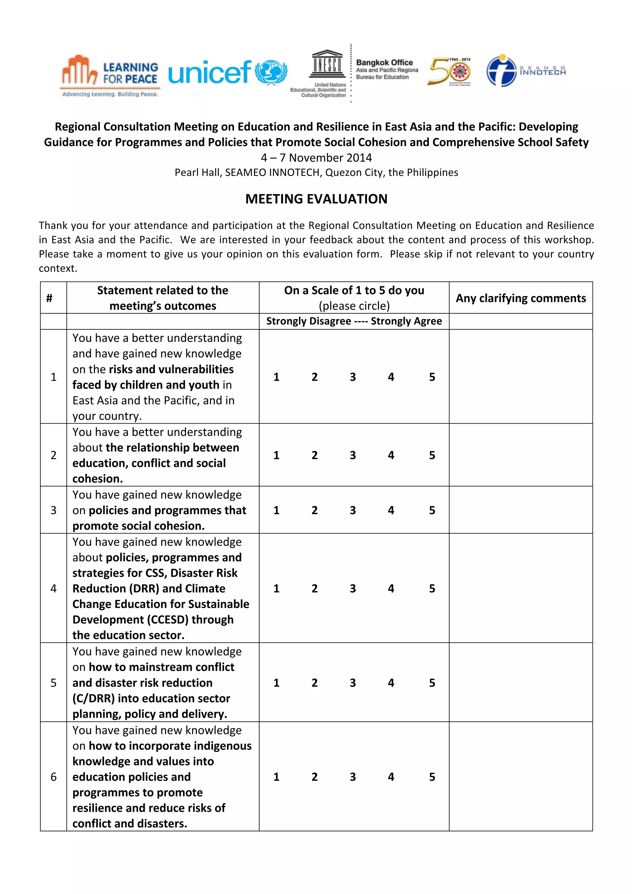 FINAL Meeting Evaluation Form | PDF