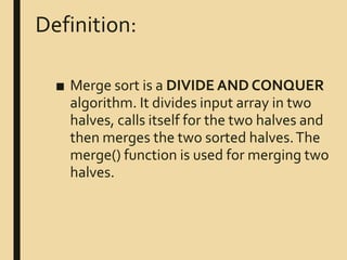 MERGE SORT ALGORITHMS DIVIDE AND CONQUER | PPT