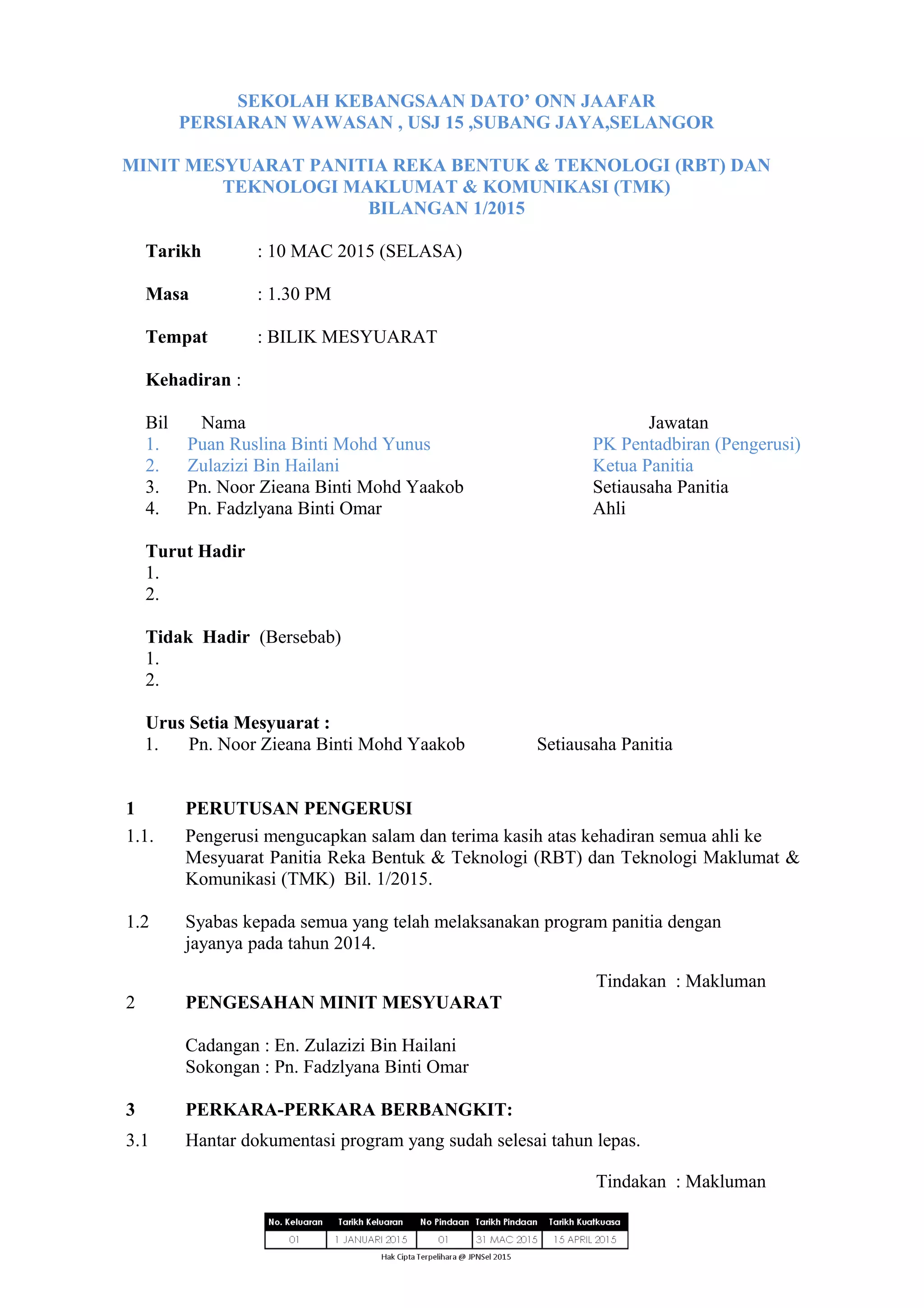 Final minit msyrt rbttmk 1 2015 | PDF