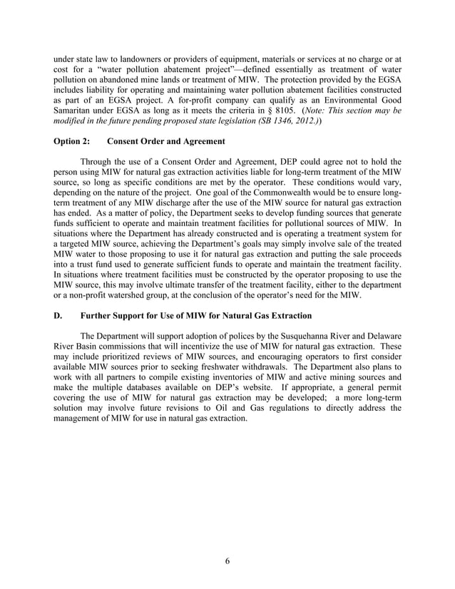 PA DEP White Paper: Utilization of Mine Influenced Water for Natural Gas Extraction Activities | PDF