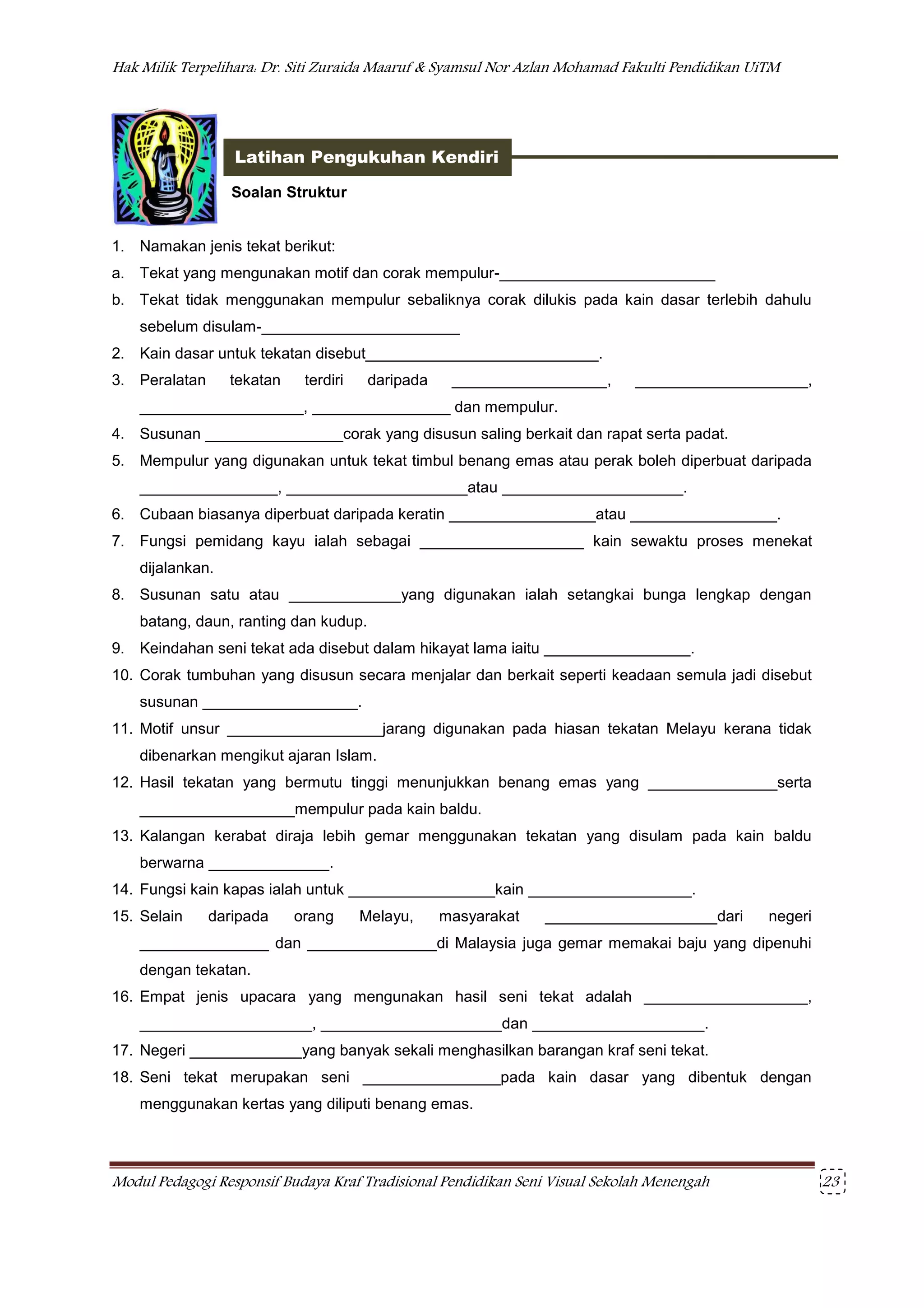Modul 2 Seni Tekat | PDF