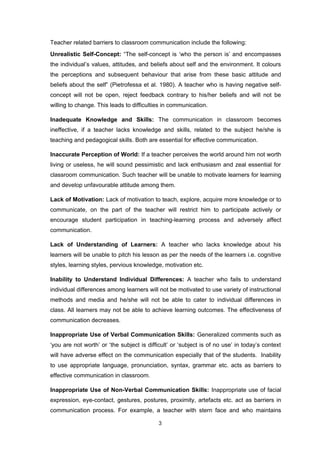 Barriers to Classroom Communication( For Teachers) | DOCX