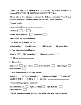 consumer's preference and satisfaction towards telecom operator | PDF