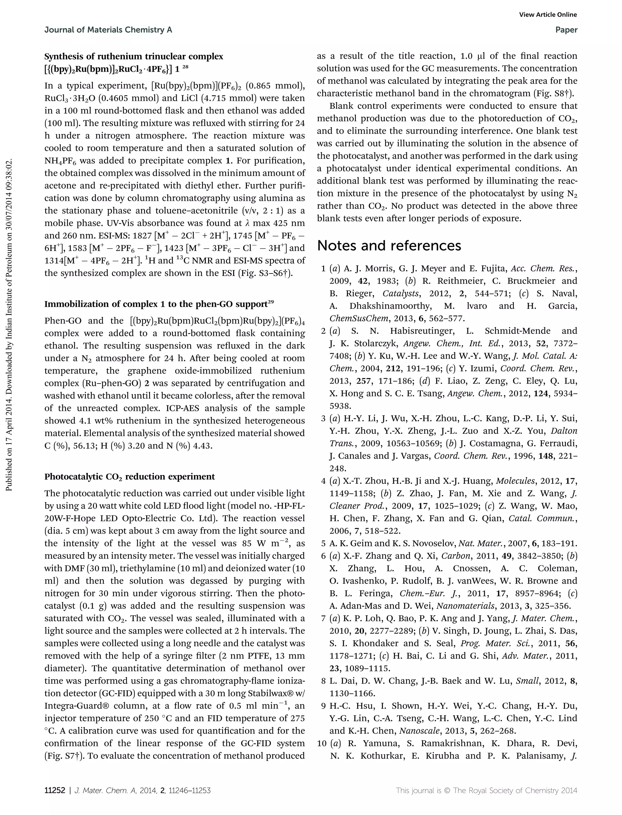 Photocatalytic reduction of carbon dioxide to methanol using a ...