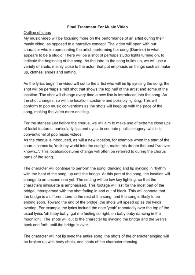 Final music video treatment | PDF