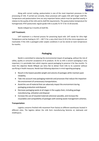 Nestle Milk pak, Production Operational Management | DOCX