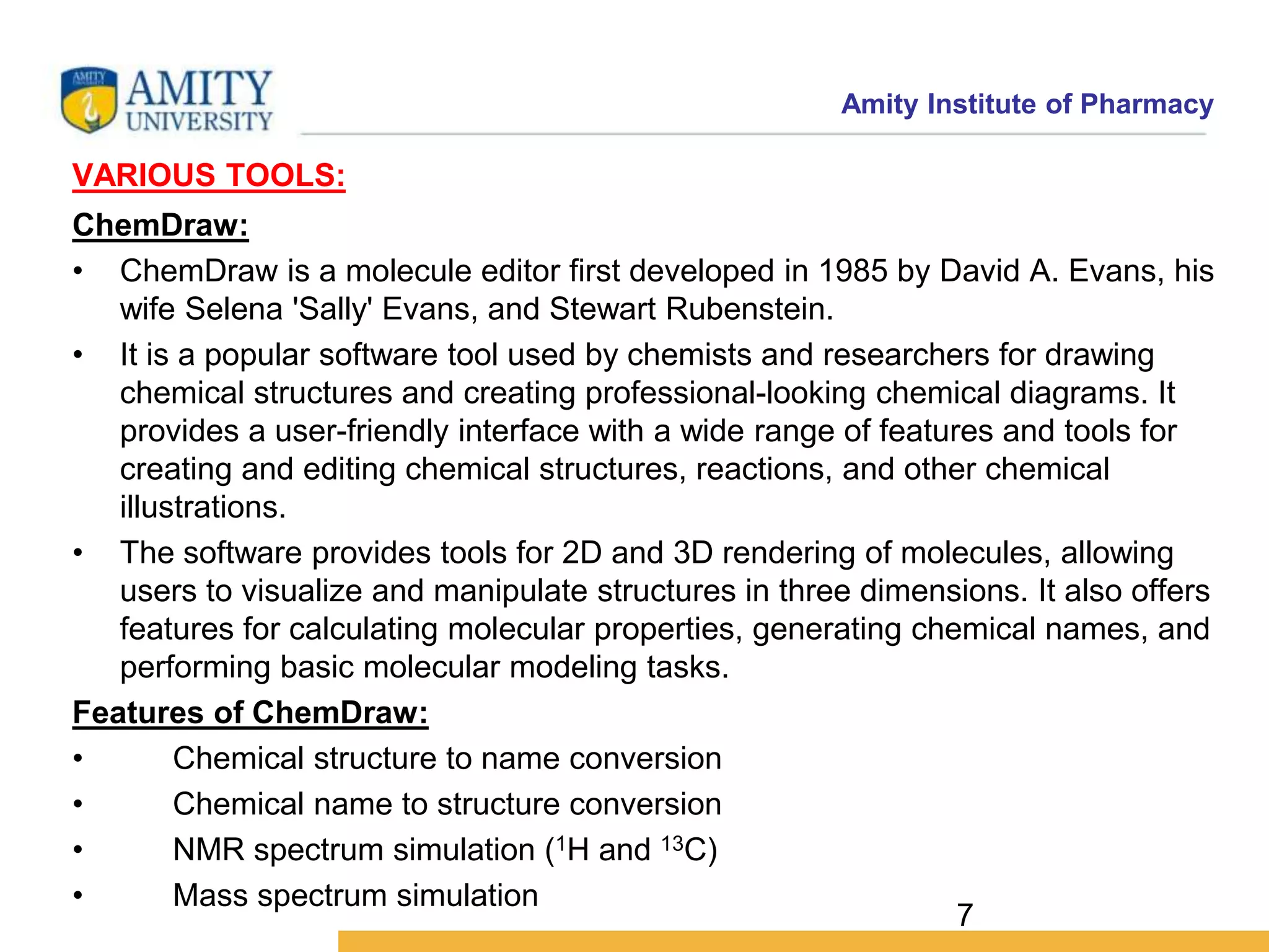 Various Computational Tools used in Drug Design | PPTX