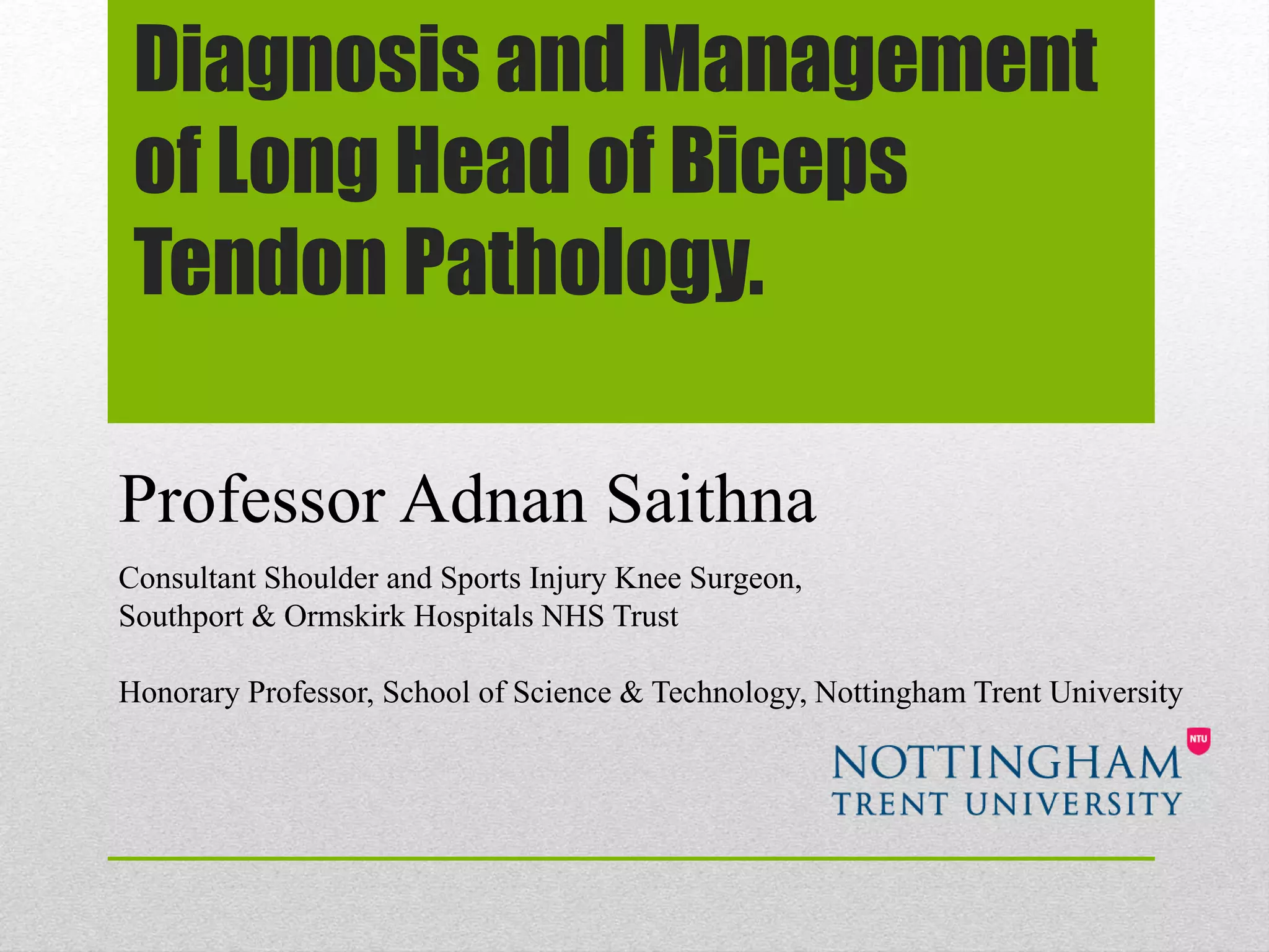 Current Concepts in the Diagnosis and Management of Long Head of Biceps ...
